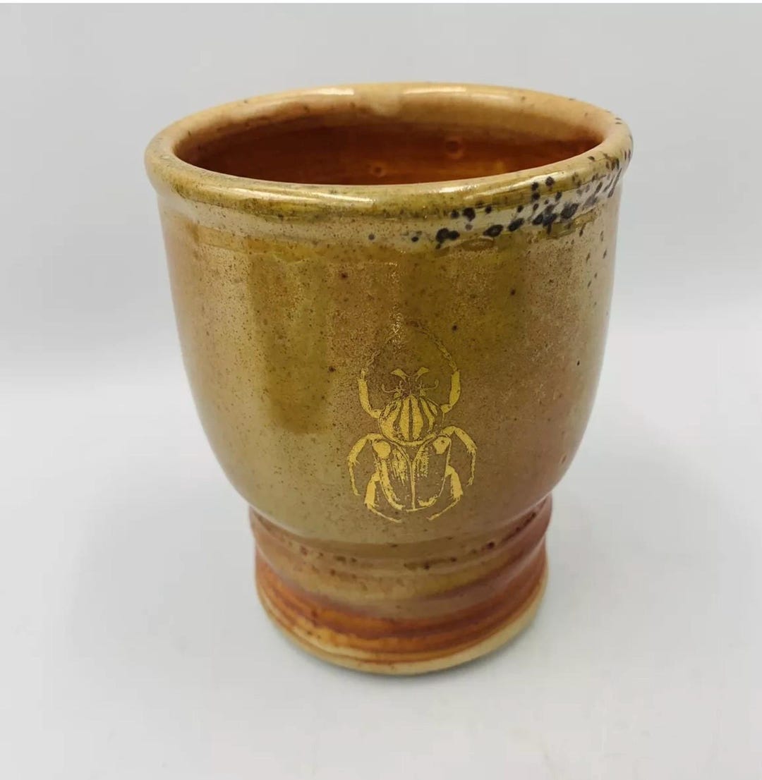 Studio Pottery Handless Coffee Mug Yunomi Cup With Gold Scarab Beetle ...