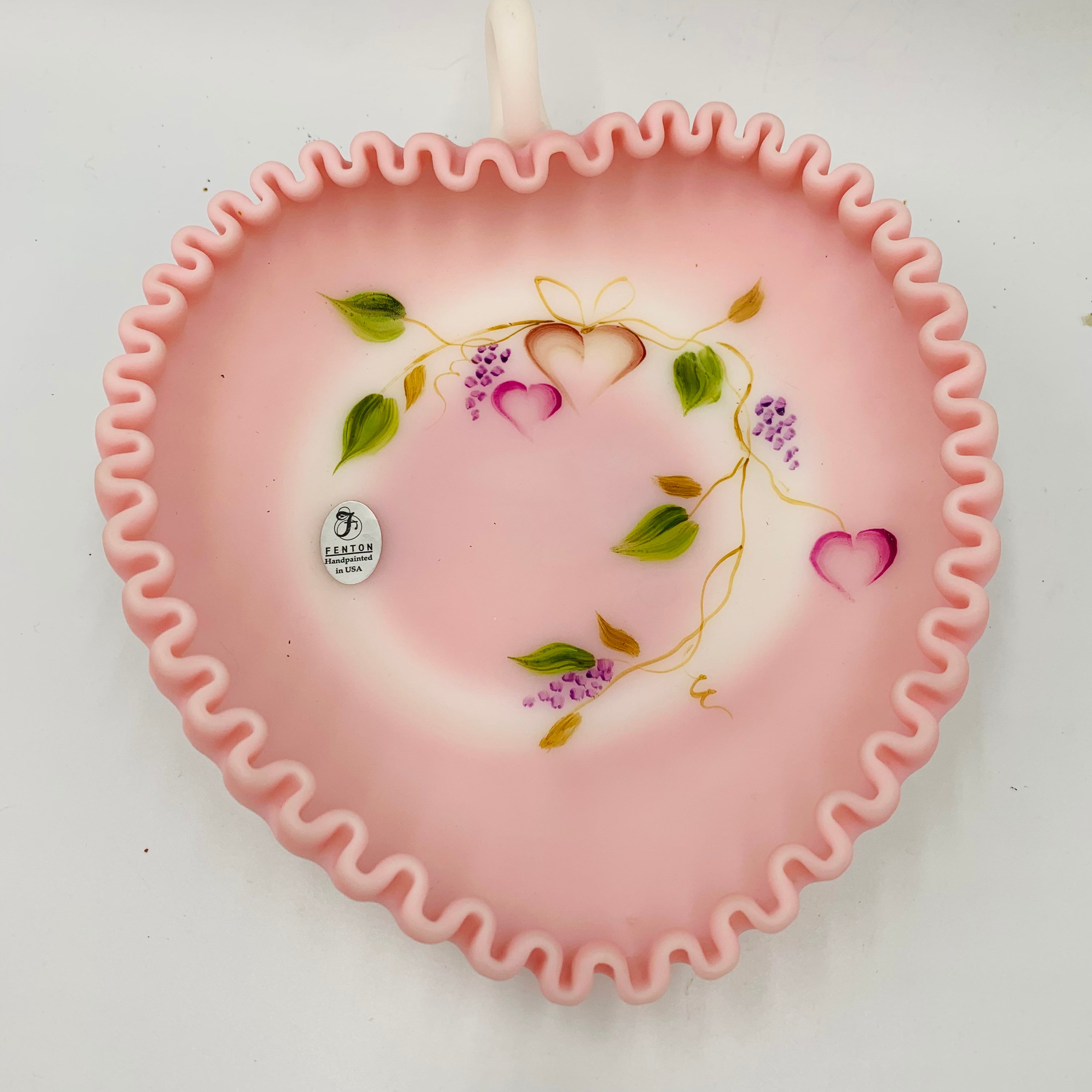 Fenton ALS Rosaline Pink Nappy Dish Ruffle Rim Family Signatures FREE ...