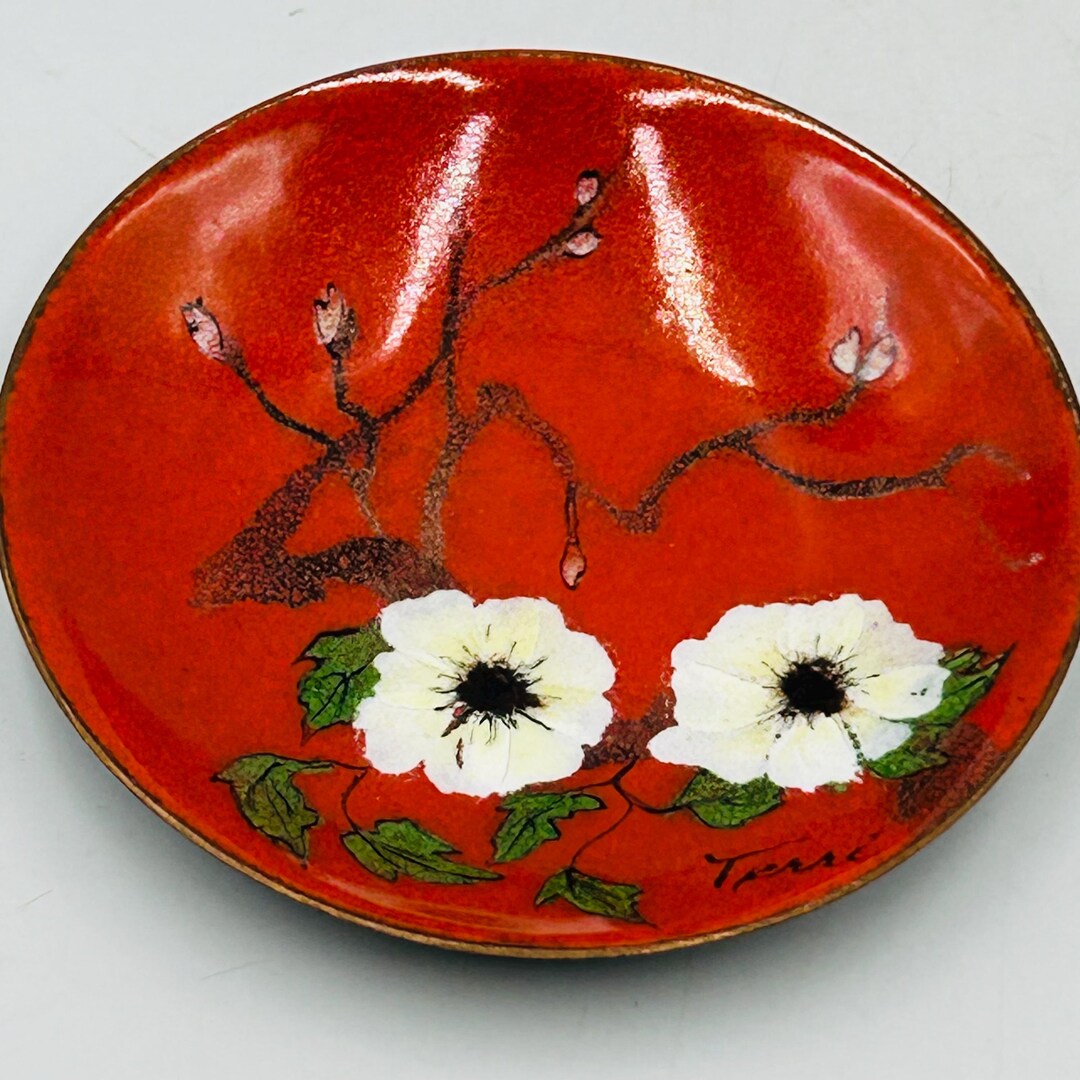 Bovano of Cheshire Enamel Metal 4” Trinket Dish Plate Asian Style ...