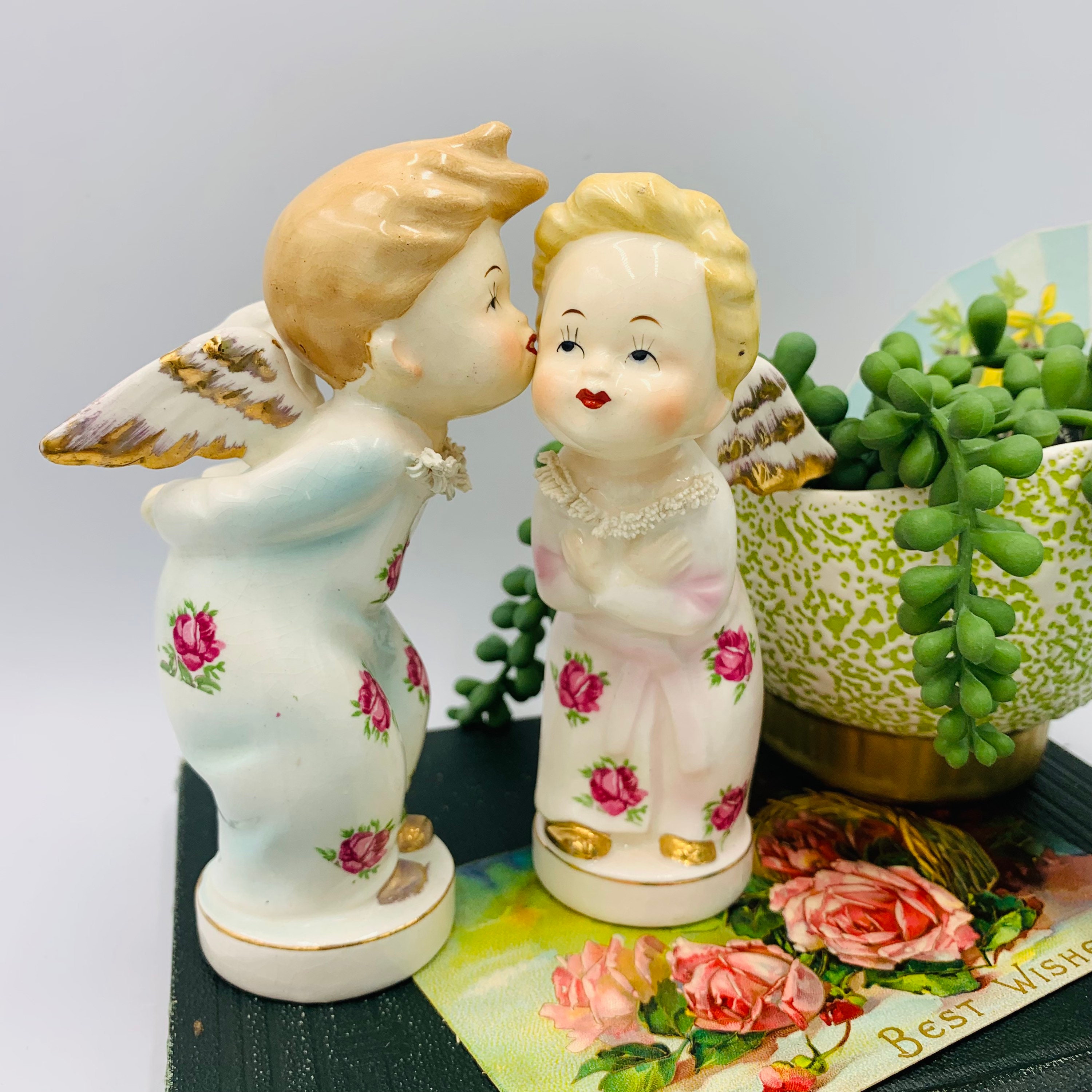 Vintage Romantic Kitsch Rocco Kissing Angels Figurines FREE SHIPPING ...