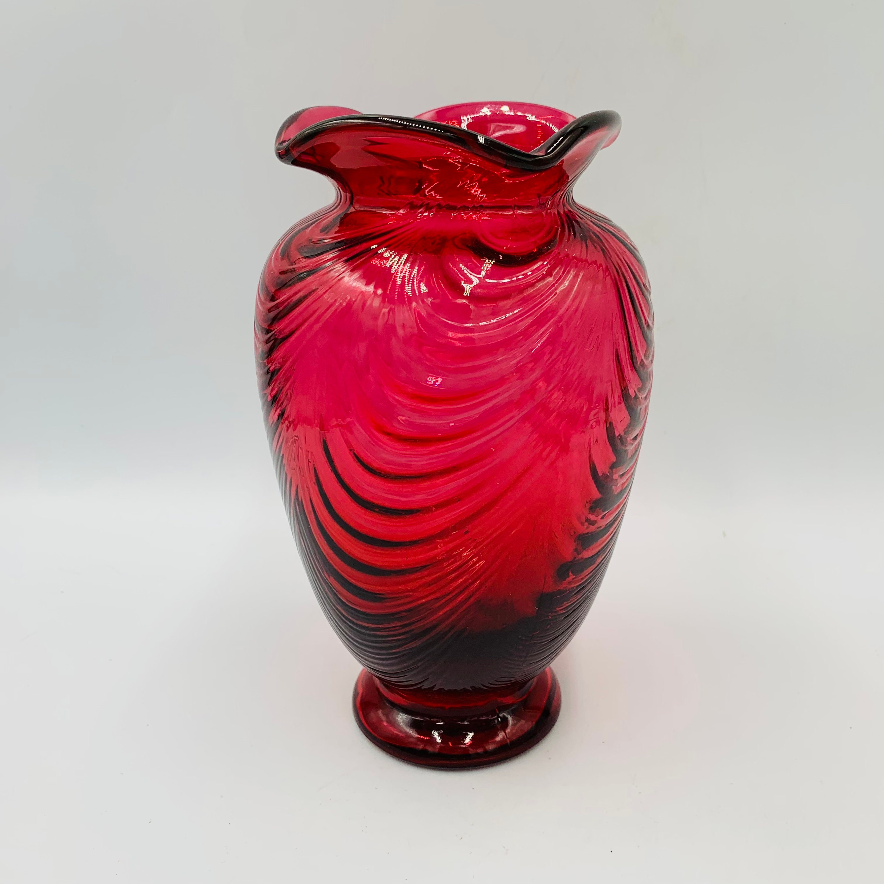 Beautiful Fenton Cranberry Glass Vase With Drape Pattern 7 FREE ...