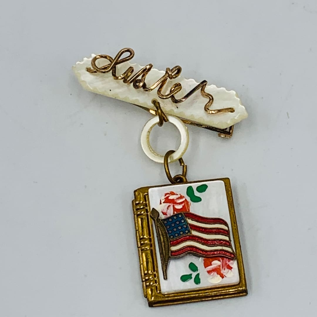 WW2 Sister Locket Pin: 48 Star Flag, Hand Painted Roses - Etsy