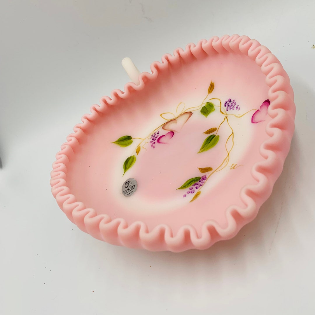 Fenton ALS Rosaline Pink Nappy Dish Ruffle Rim Family Signatures FREE ...