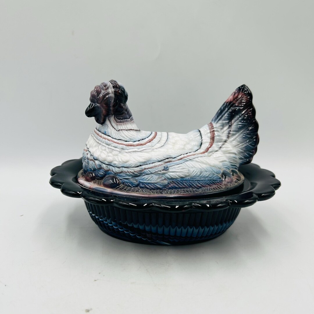 Mosser Purple Marbles Slag Glass Hen on Nest - Etsy