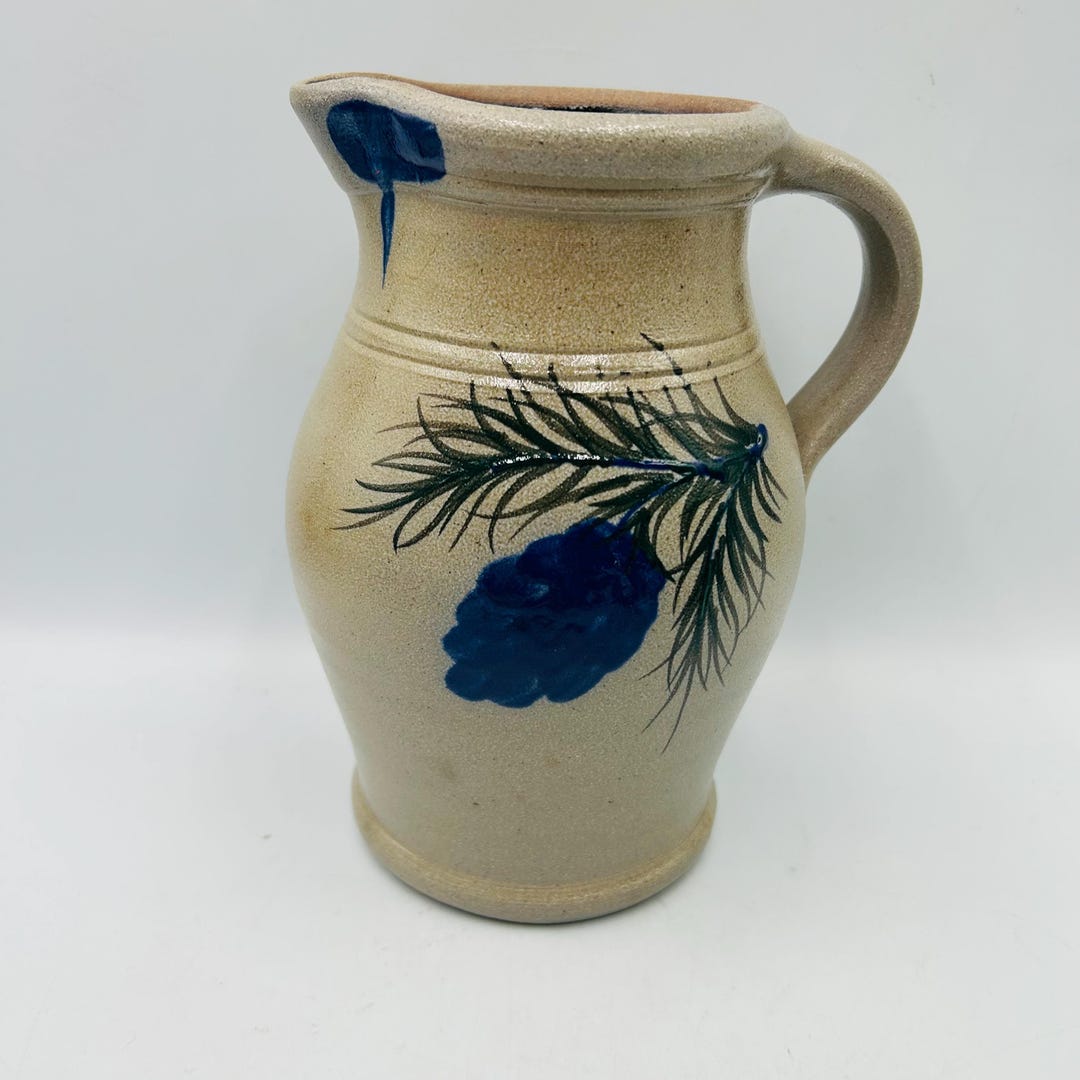 Vintage 2001 Rowe Pottery Salt Glaze Pitcher Vase With Pinecone Design ...
