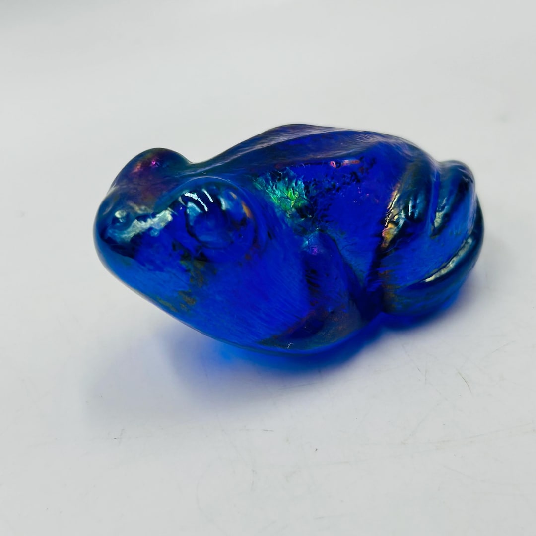 Robert Held Blue Iridescent Carnival Art Glass Frog Paperweight Cobalt ...