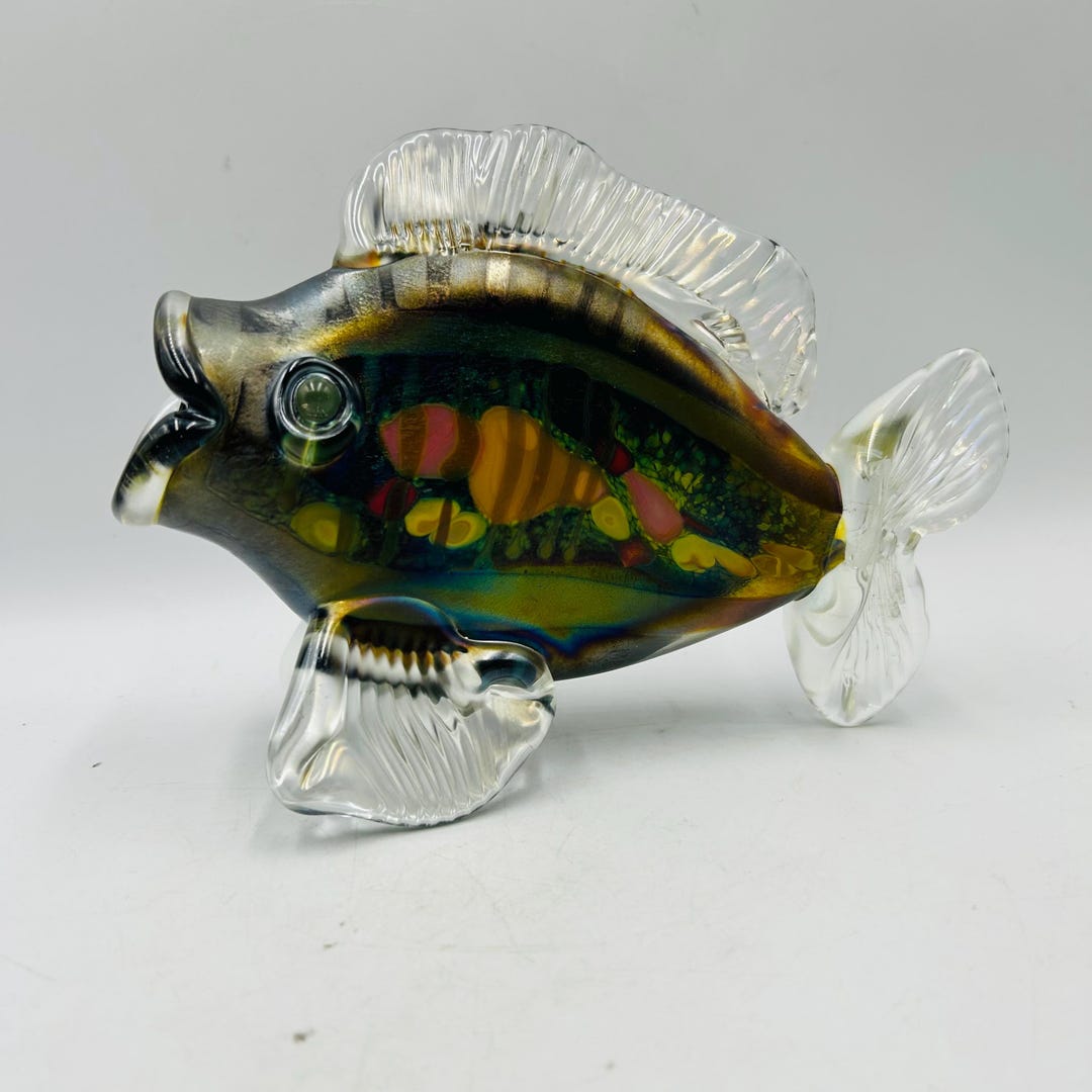 Iridescent David Tate Art Glass Fish Sculpture Figure Large Mouth Bass ...