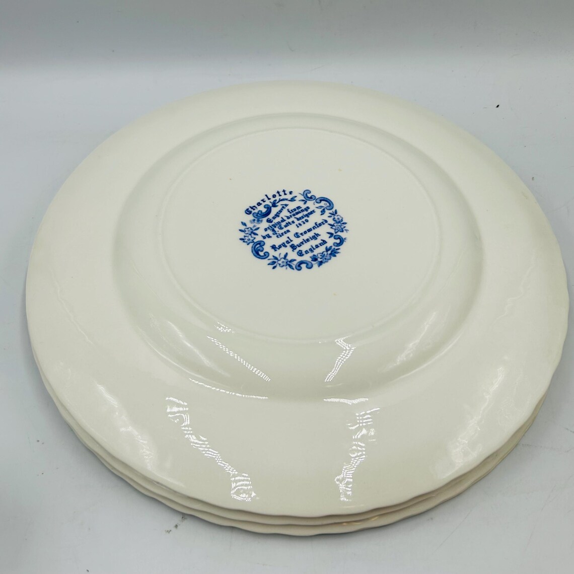 4 Vintage Royal Crownford Charlotte 10” Dinner Plates Blue White ...