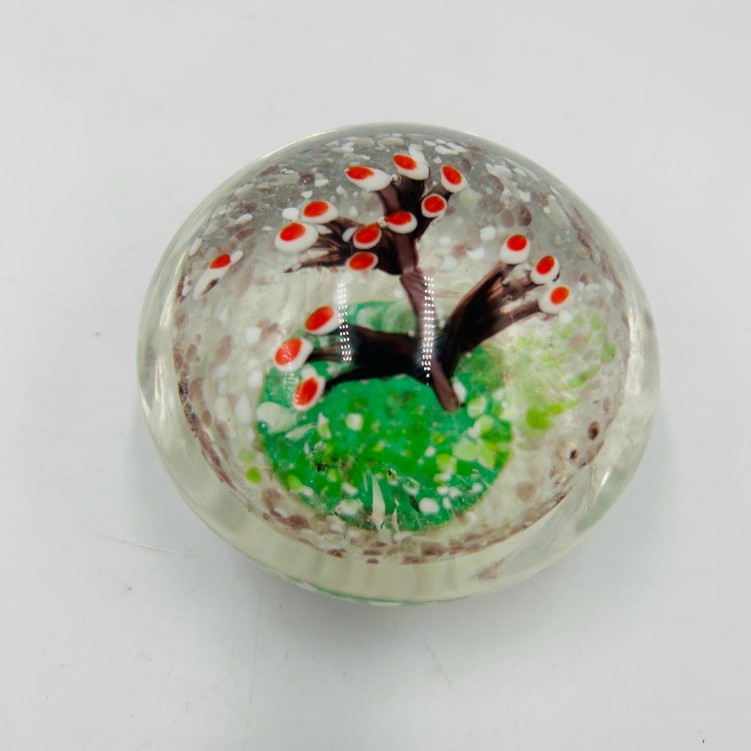 Vintage Chinese Art Glass Tree in Snow Paperweight - Etsy