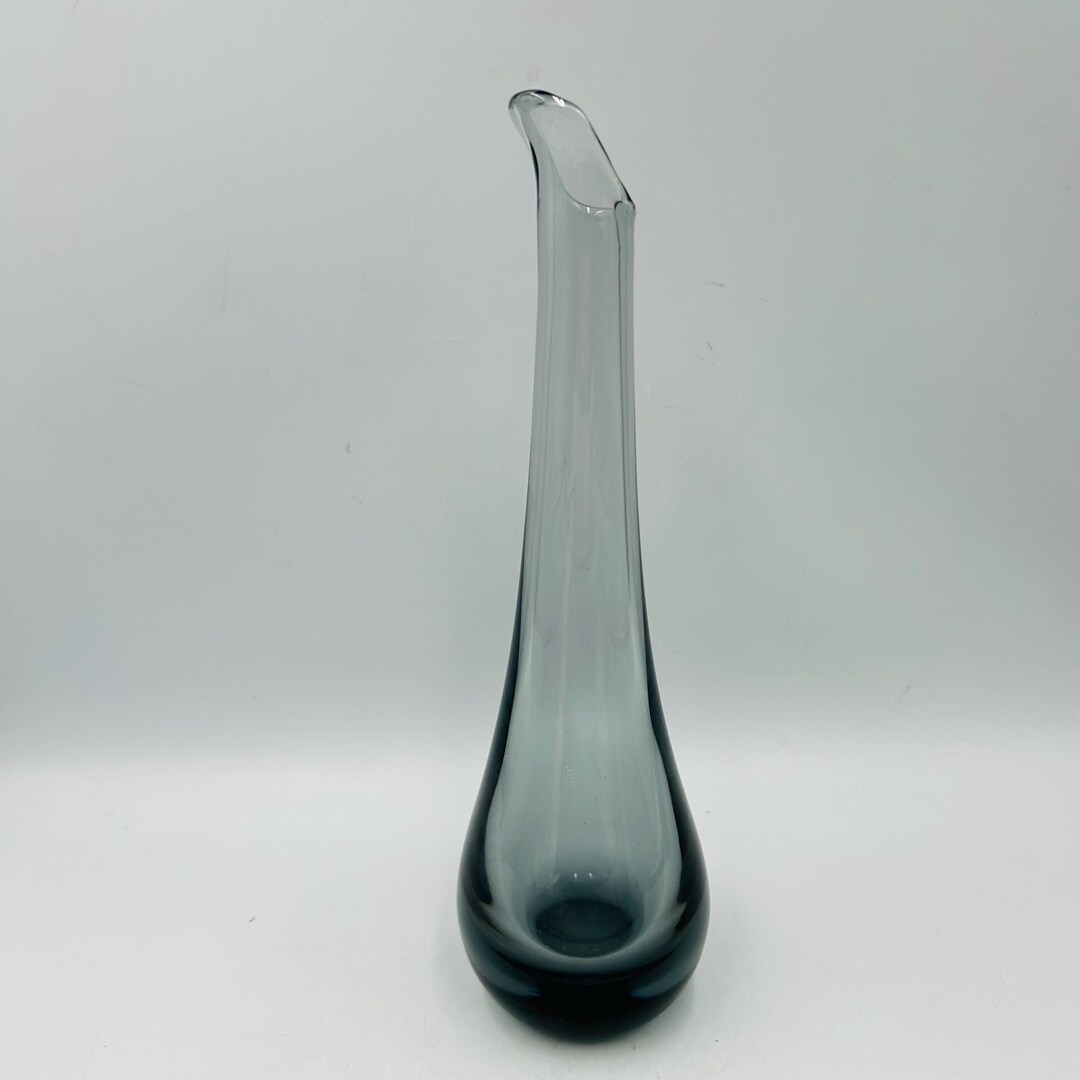 Vintage Mcm Swung Glass Bud Vase Smoke Grey Charcoal 11” Smoothie ...