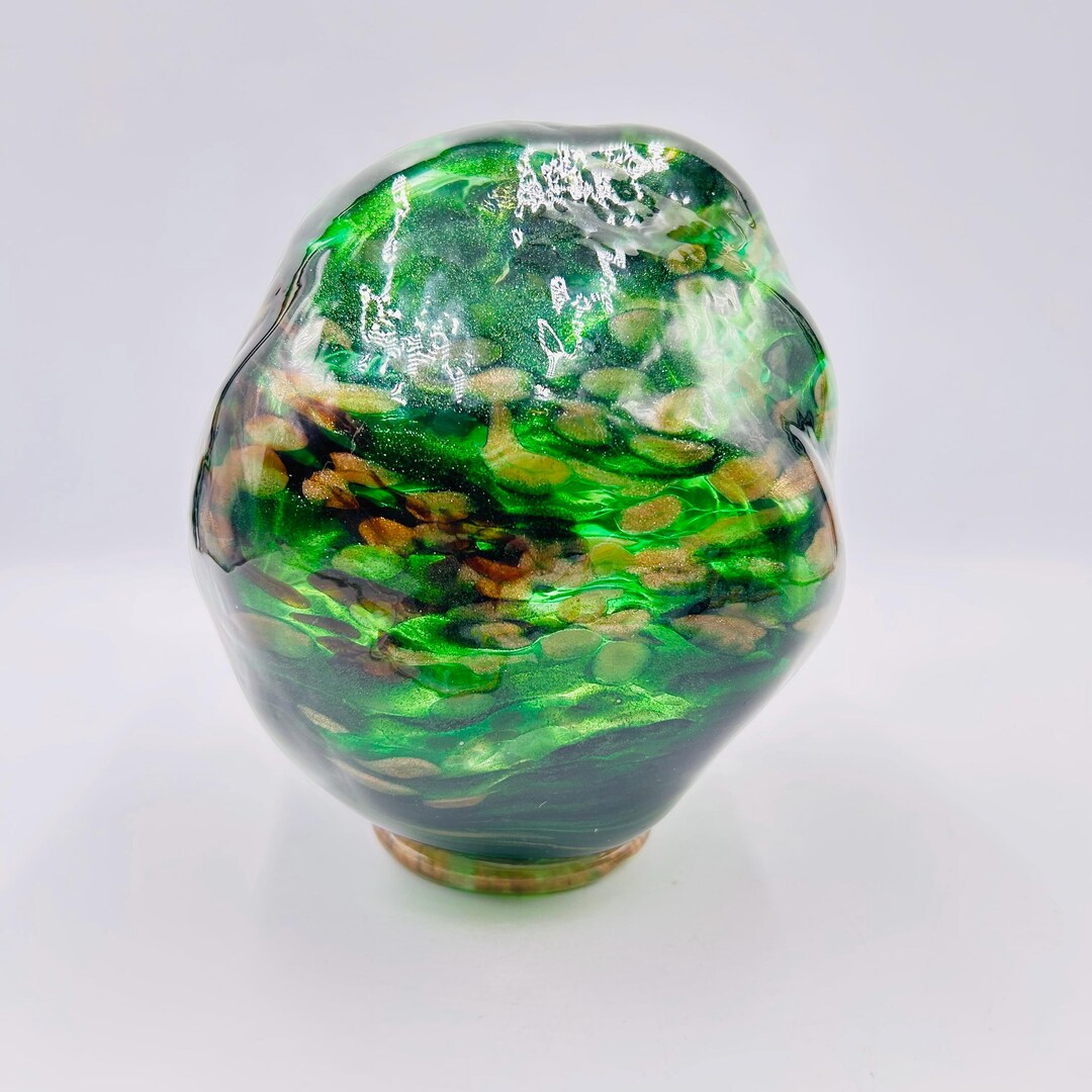 Oregon Coast Art Glass Free Form Float Orb Aquarium Emblem Green Bronze ...