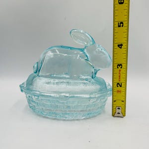 Aqua Blue Glass Bunny on Basket Candy Jar - Etsy
