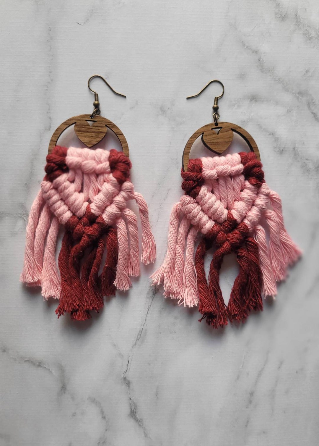 Valentine's Day / Merlot & Flamingo Colored Semicircle Heart Macrame ...