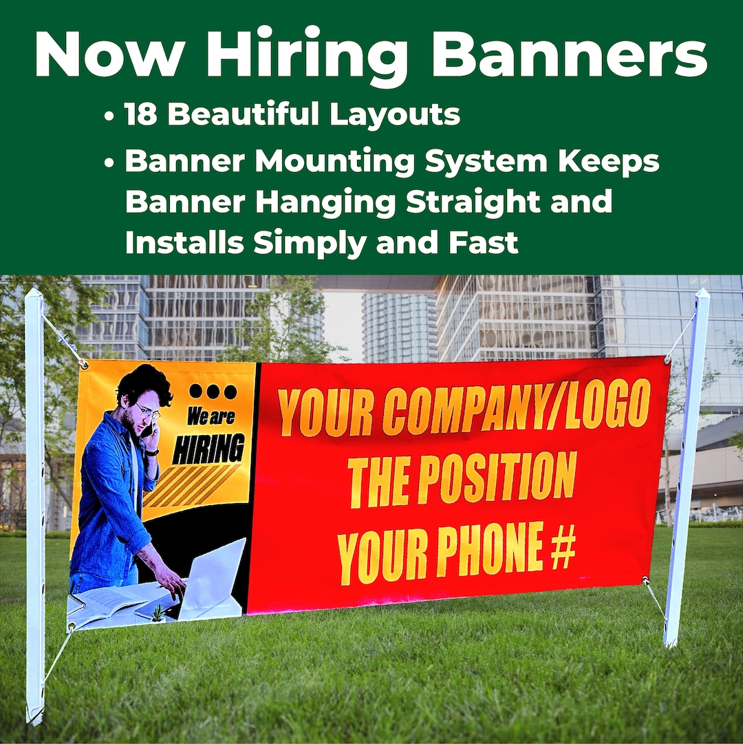 Now Hiring Vinyl Banner Sign, 18 Layouts, 4 Sizes, Custom Personalized ...