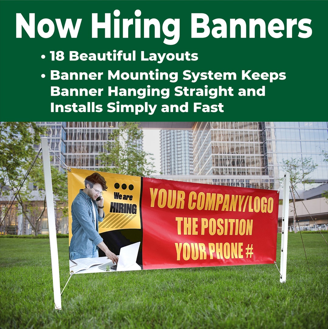 Now Hiring Vinyl Banner Sign, 18 Layouts, 4 Sizes, Custom Personalized ...