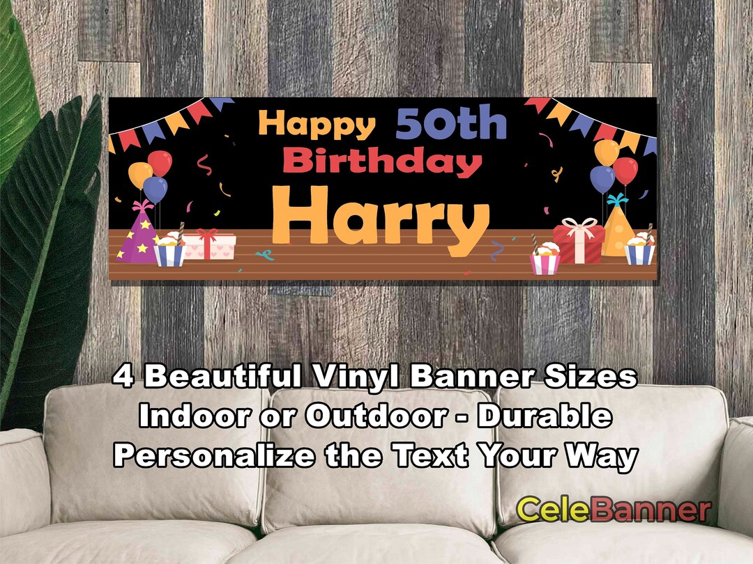 HAPPY BIRTHDAY BANNER, 4 Sizes, Custom Personalized Vinyl Indoor ...