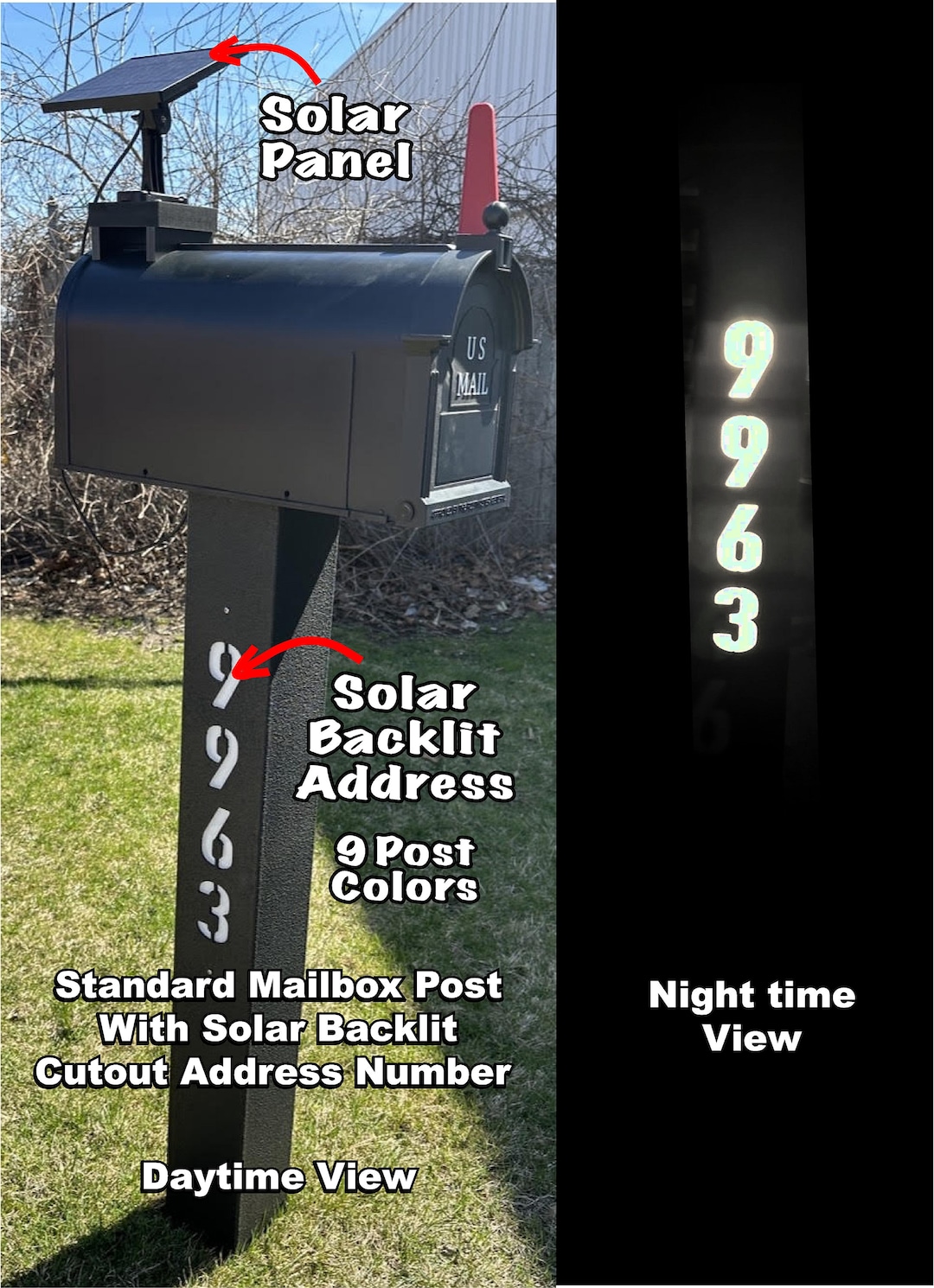 Solar Mailbox Post, LED Lighted Cutout Address, 12 Post Colors ...