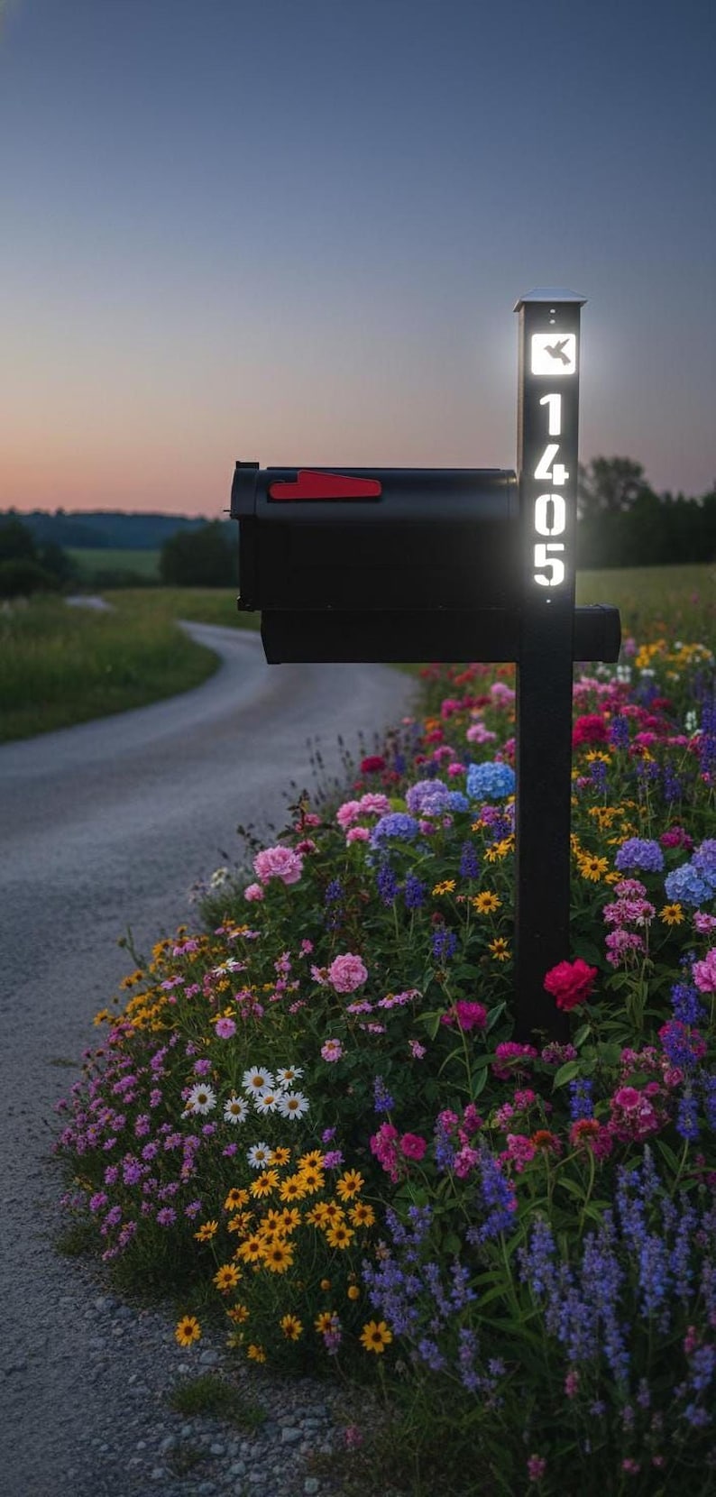 Solar LED Number Mailbox Post, Backlit Cutout Address Numbers (12 Color ...
