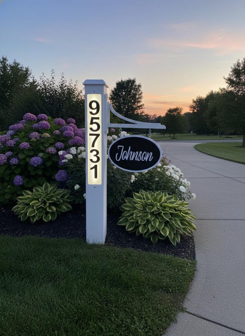 LED Solar Address Post: Lighted House Number Sign With Custom Oval ...