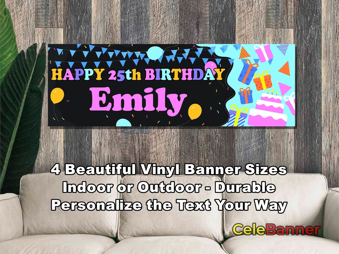 HAPPY BIRTHDAY BANNER, 4 Sizes, Custom Personalized Vinyl Indoor ...