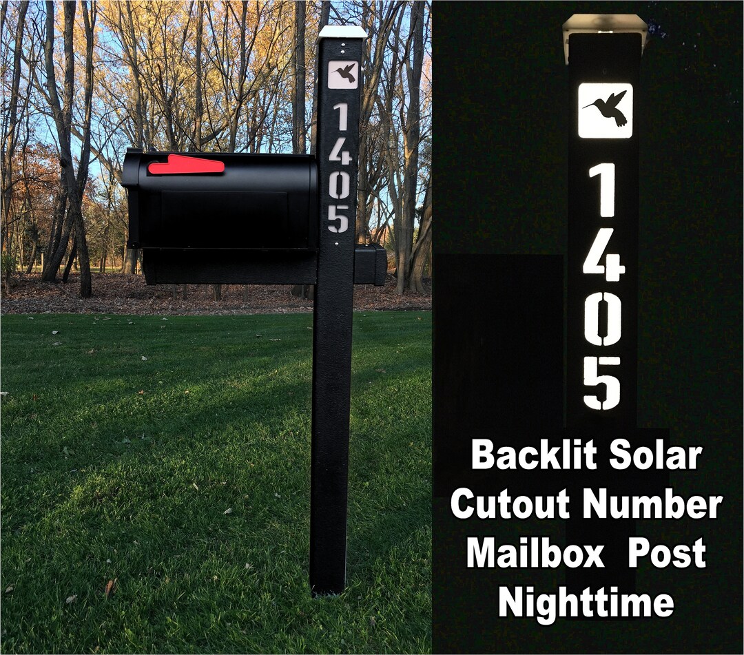 Solar Illuminated Cutout Address Mailbox Post, 12 Post Colors, Solar ...