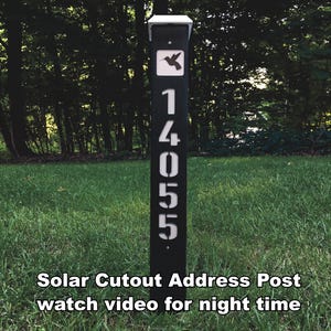 Solar LED Address Sign: Tall Lighted Cutout House Number Post, 4 Sizes ...