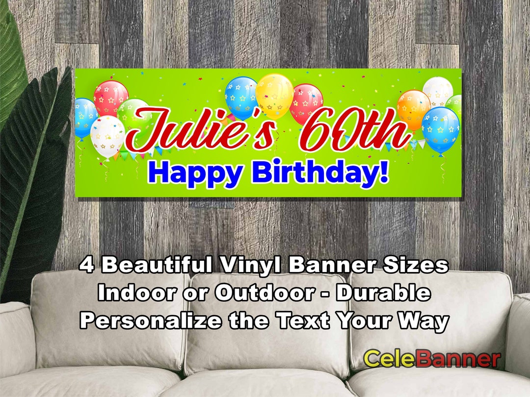 HAPPY BIRTHDAY BANNER, 4 Sizes, Custom Personalized Vinyl Indoor ...