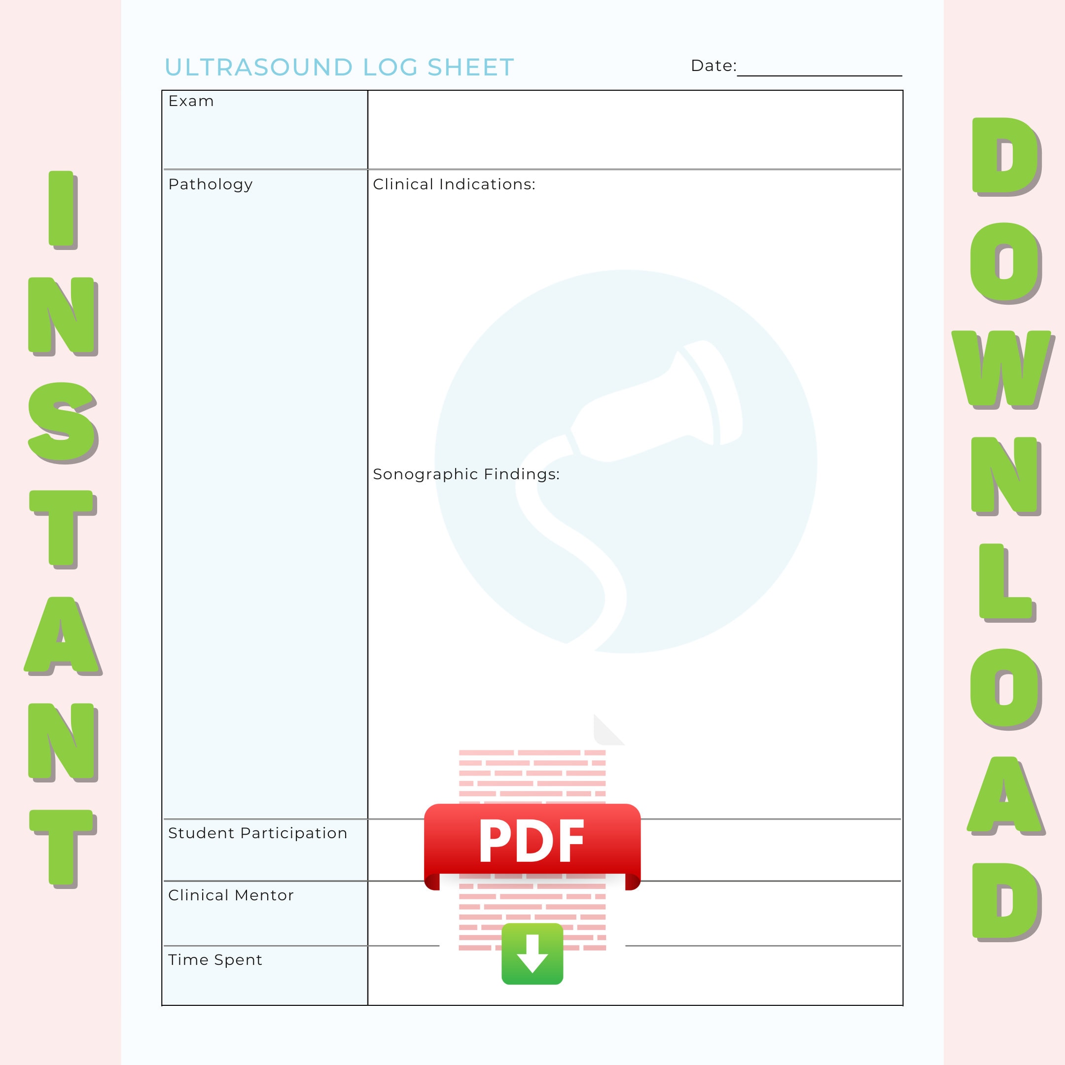 Digital Ultrasound Log Sheet Sonography101 Ultrasound - Etsy