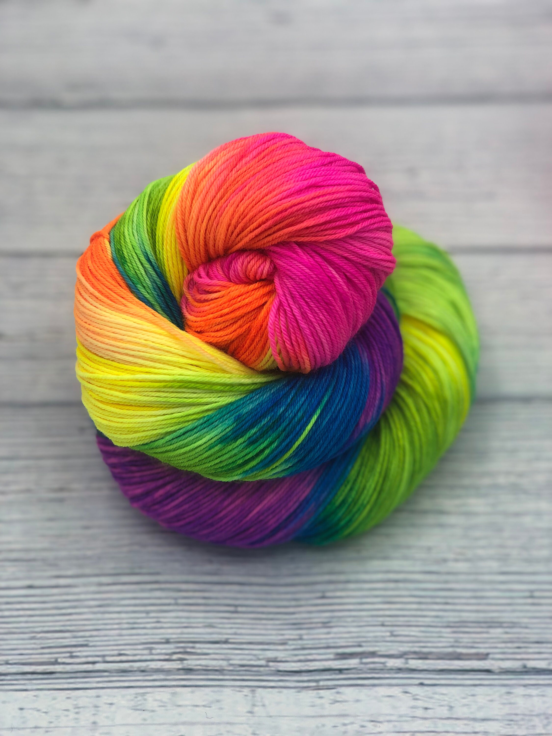 Hand Dyed Variegated Fluorescent Neon Rainbow Sock Dk Bulky - Etsy
