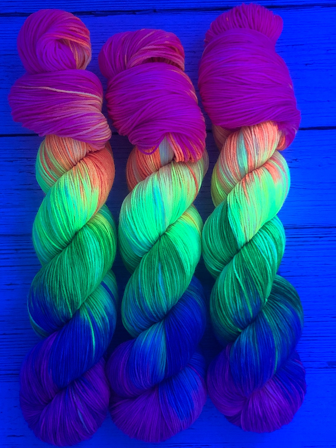 Hand Dyed Variegated Fluorescent Neon Rainbow Sock Dk Bulky | Etsy