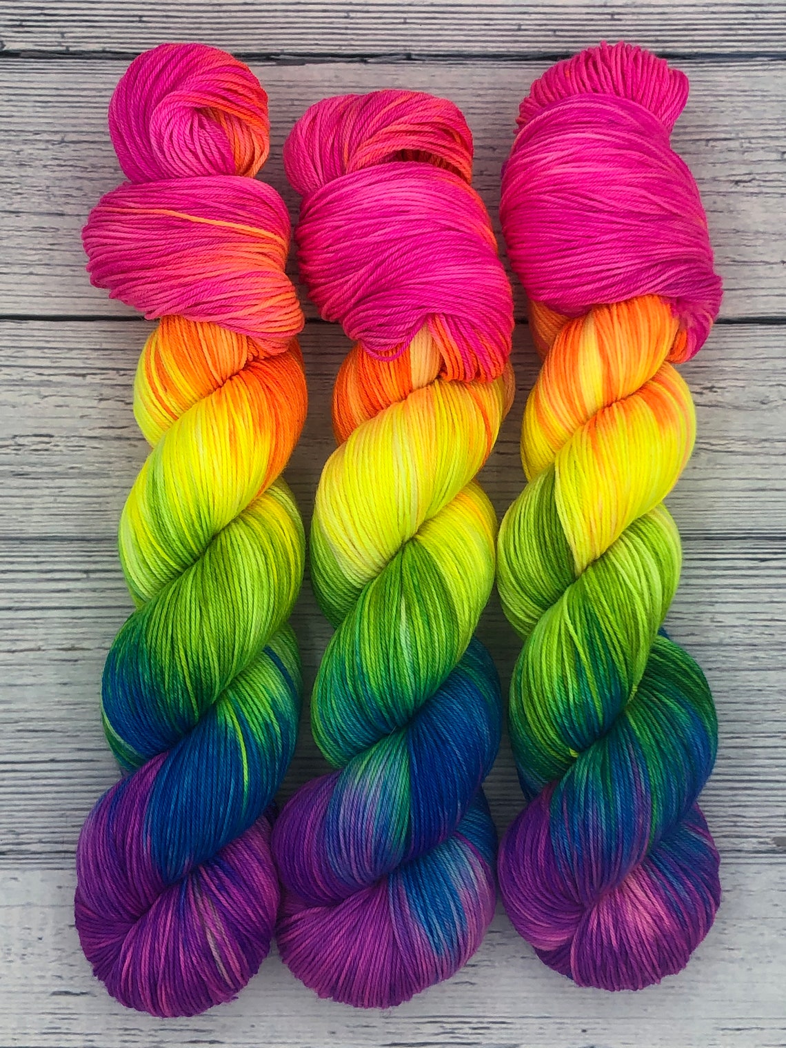 Hand Dyed Variegated Fluorescent Neon Rainbow Sock Dk Bulky | Etsy