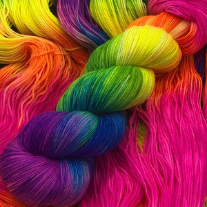 Hand Dyed Variegated Fluorescent Neon Rainbow Sock, Dk, Bulky, Super ...