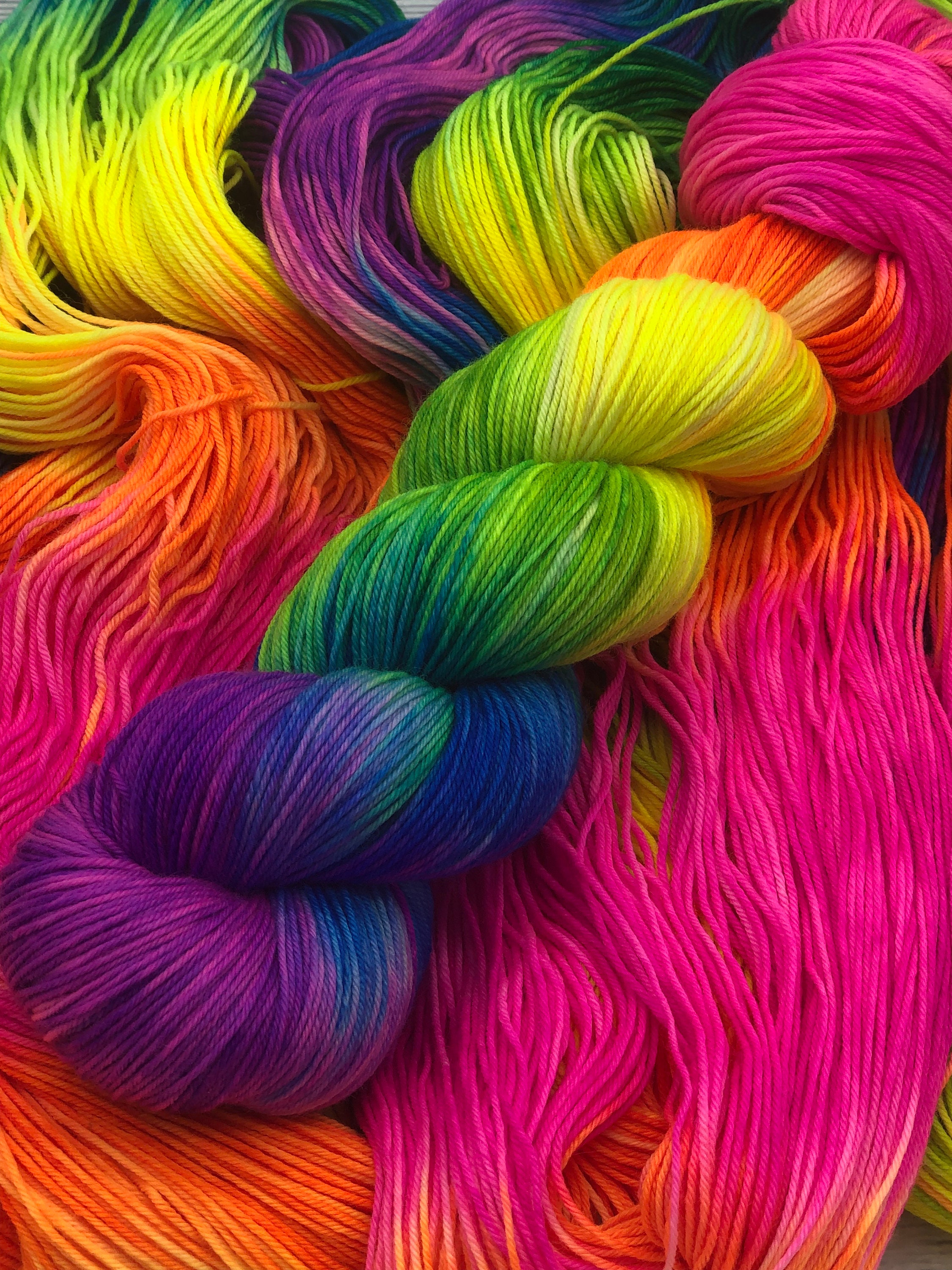 Hand Dyed Variegated Fluorescent Neon Rainbow Sock Dk Bulky | Etsy