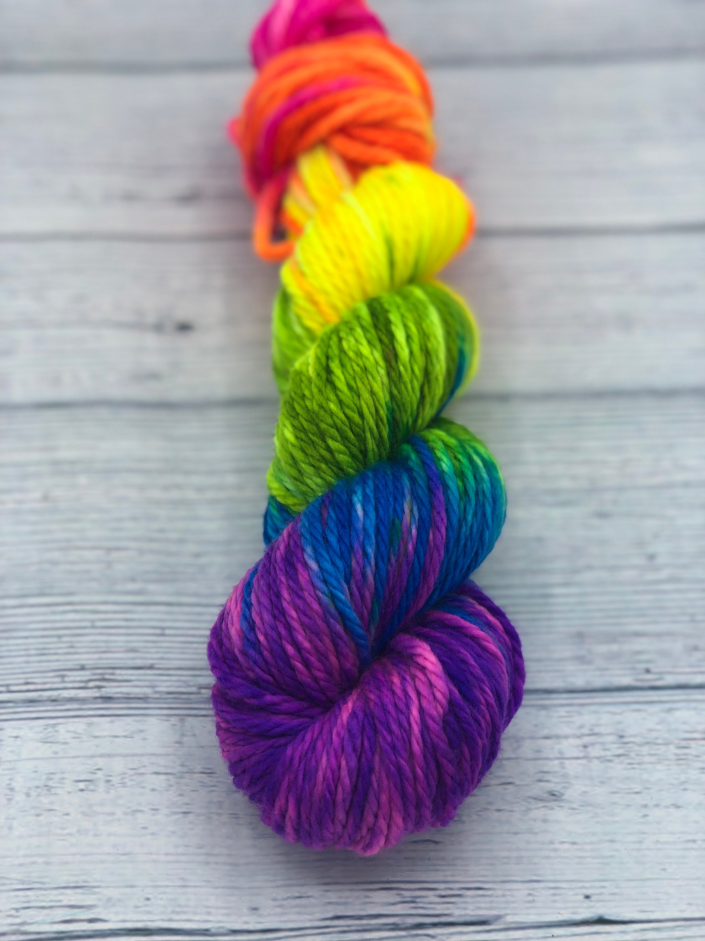 Hand Dyed Variegated Fluorescent Neon Rainbow Sock Dk Bulky | Etsy