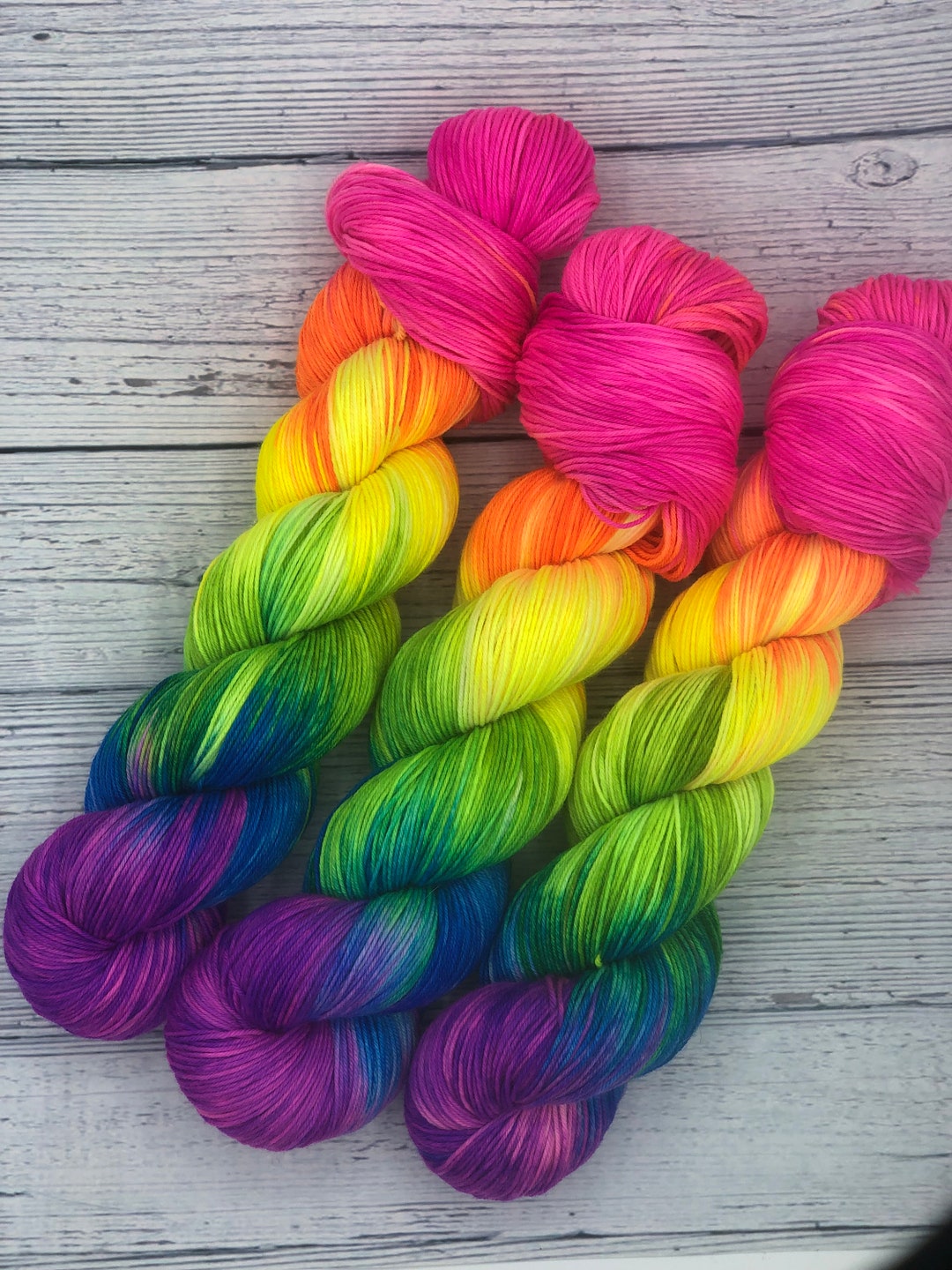Hand Dyed Variegated Fluorescent Neon Rainbow Sock, Dk, Bulky, Super ...