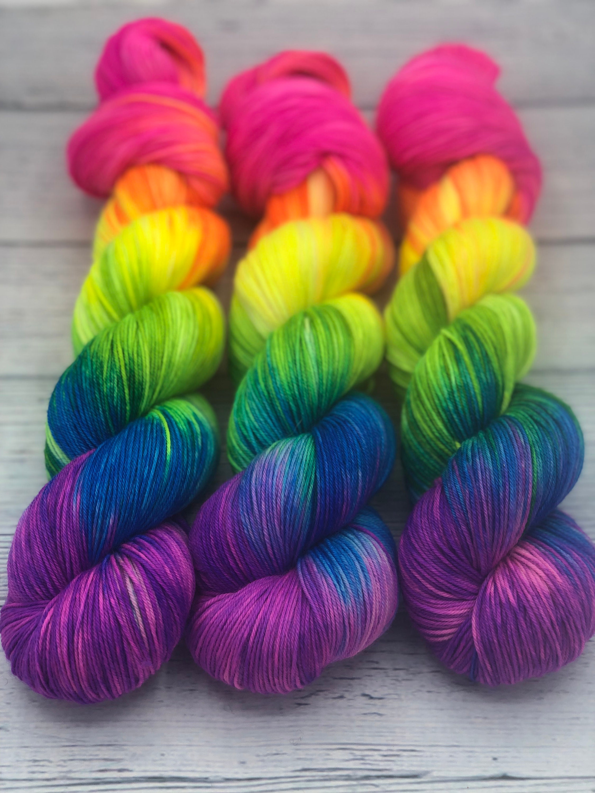Hand Dyed Variegated Fluorescent Neon Rainbow Sock Dk Bulky - Etsy