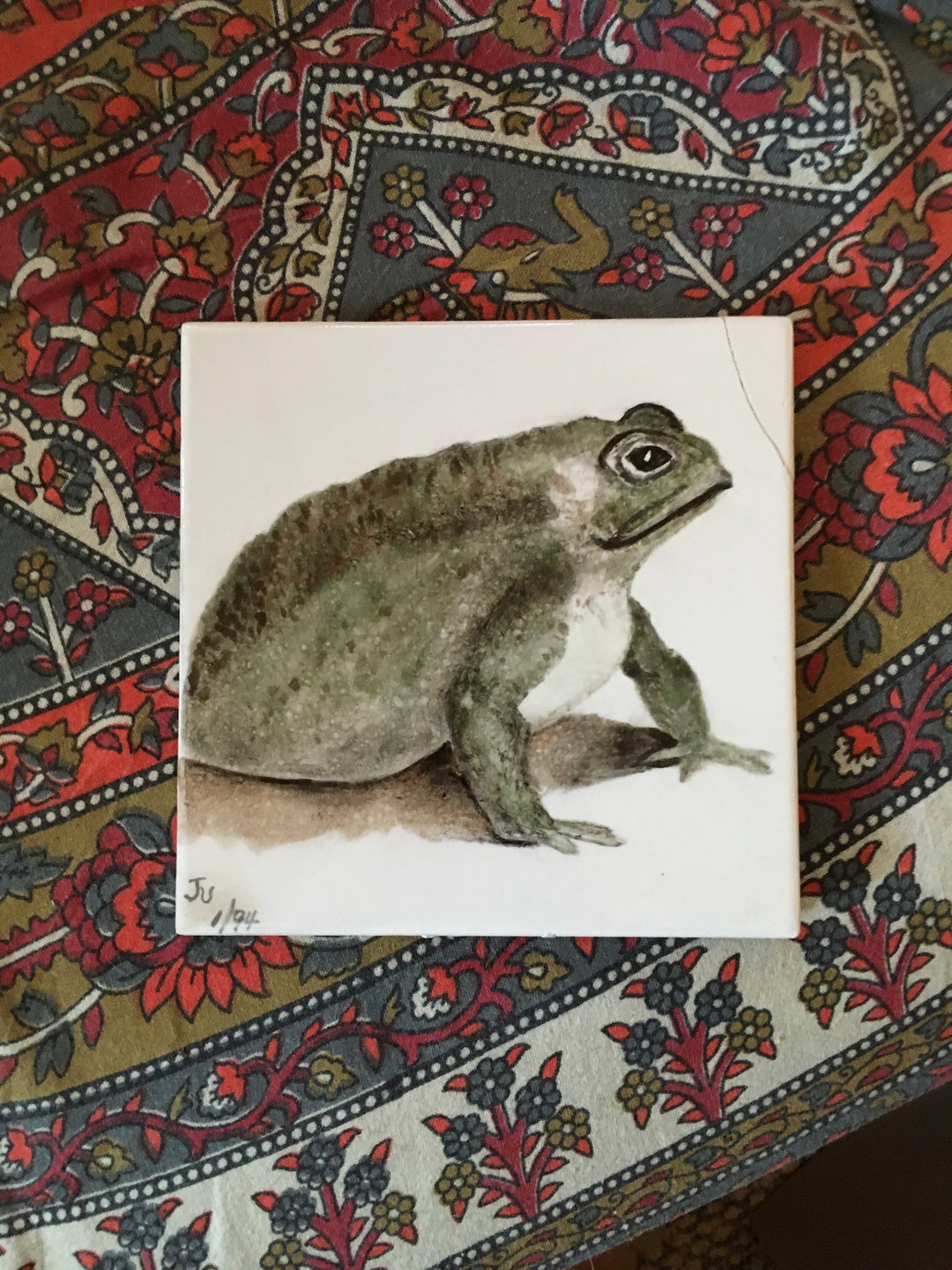 Handpainted Bullfrog, Frog, Toad Hand Painted Tile Trivet From 1994 ...