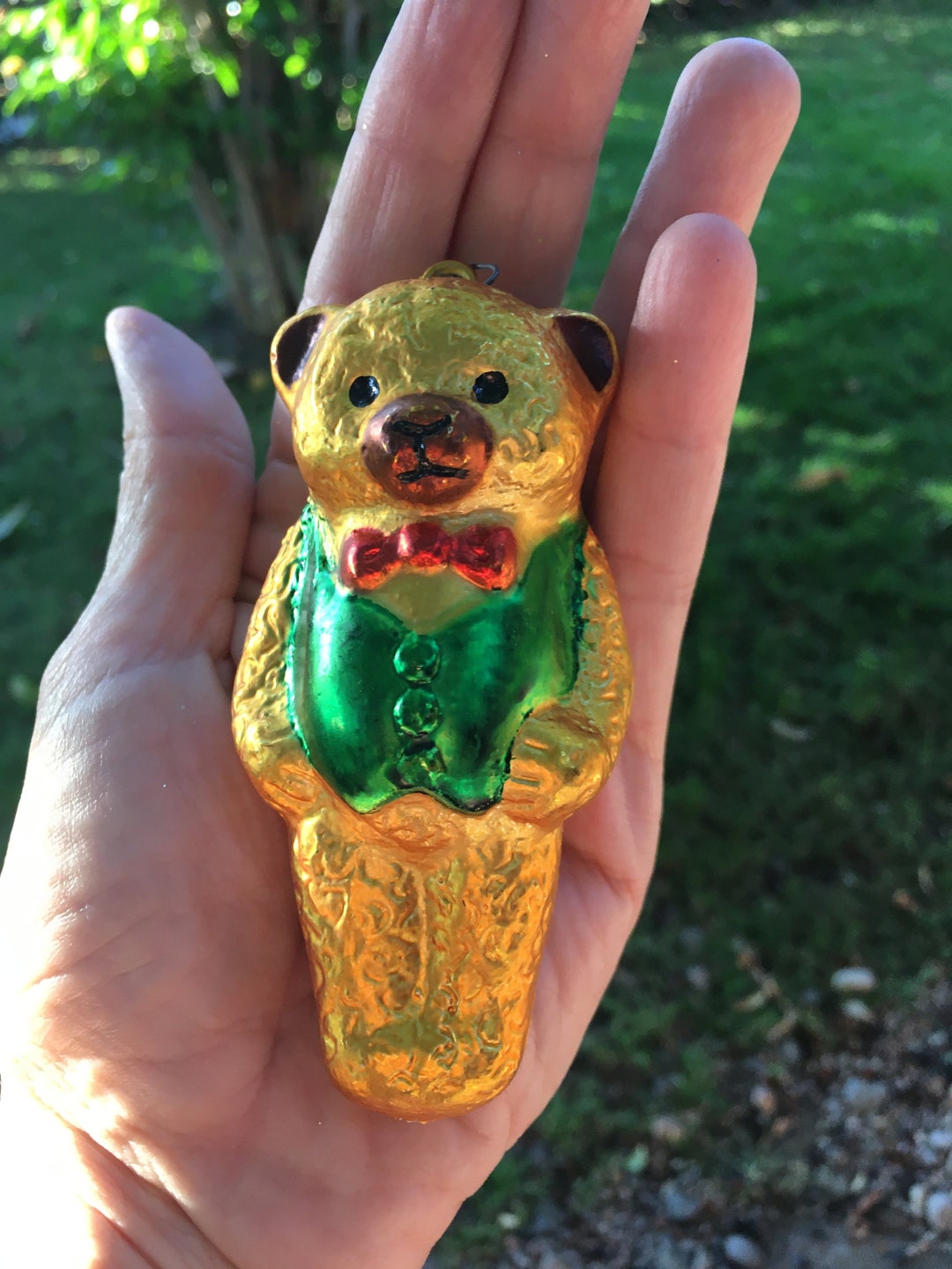 Christmas Teddy Bear Tree Ornament, Looks Like Steiff Bear, Vintage ...