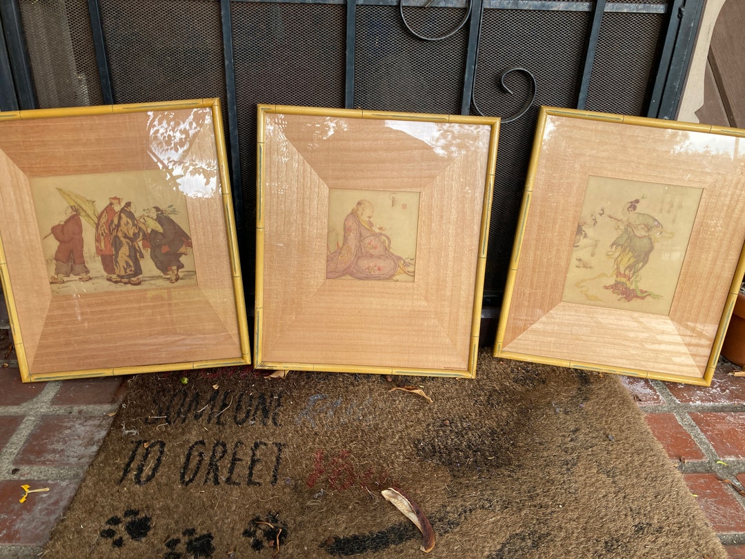 3 Set Vintage Mid Century Asian Framed Prints, Japanese, Chinese ...