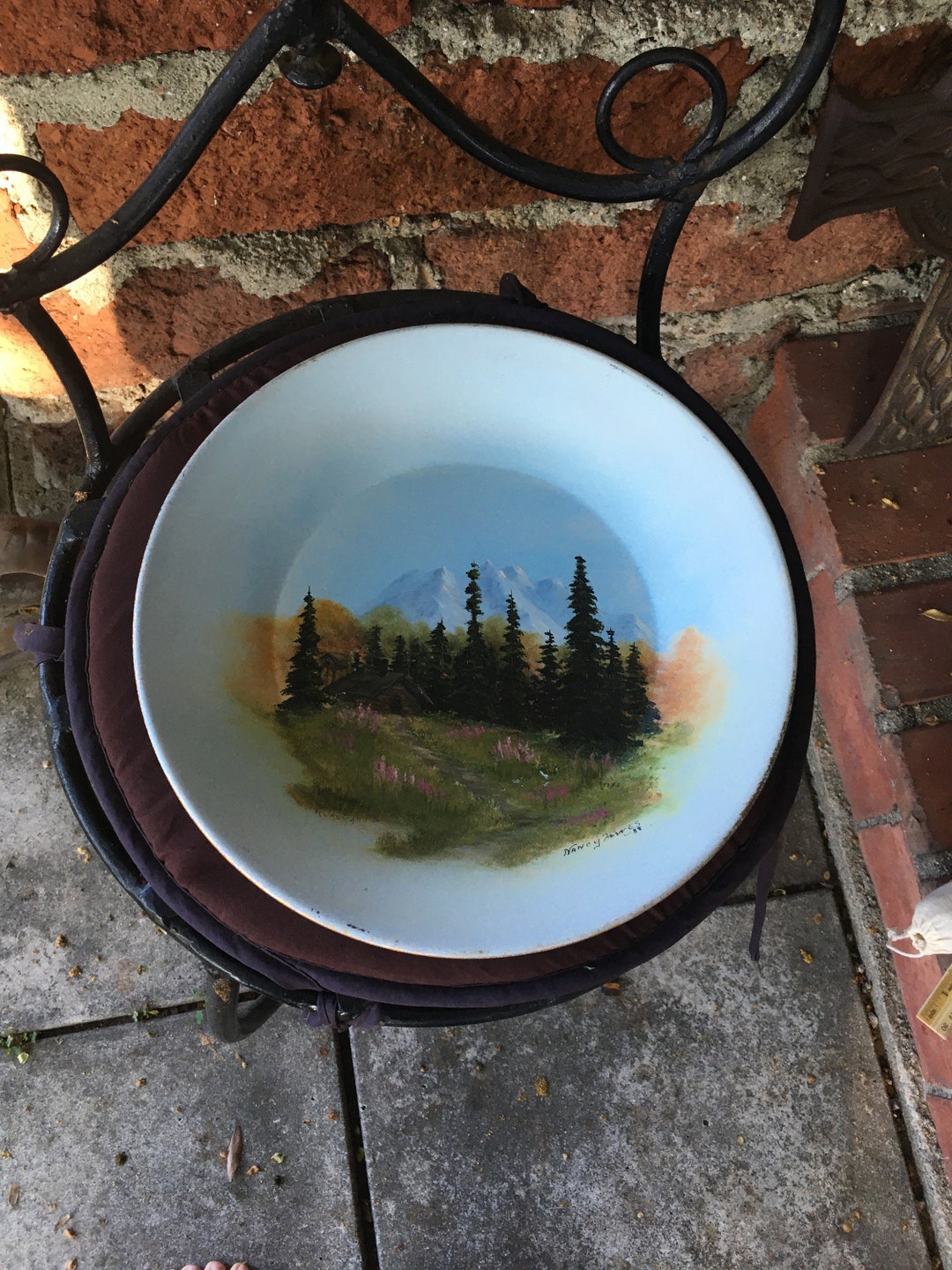 1988 Alaska "bob Ross" Style Painting Done on Large Copper Dish, Denali ...