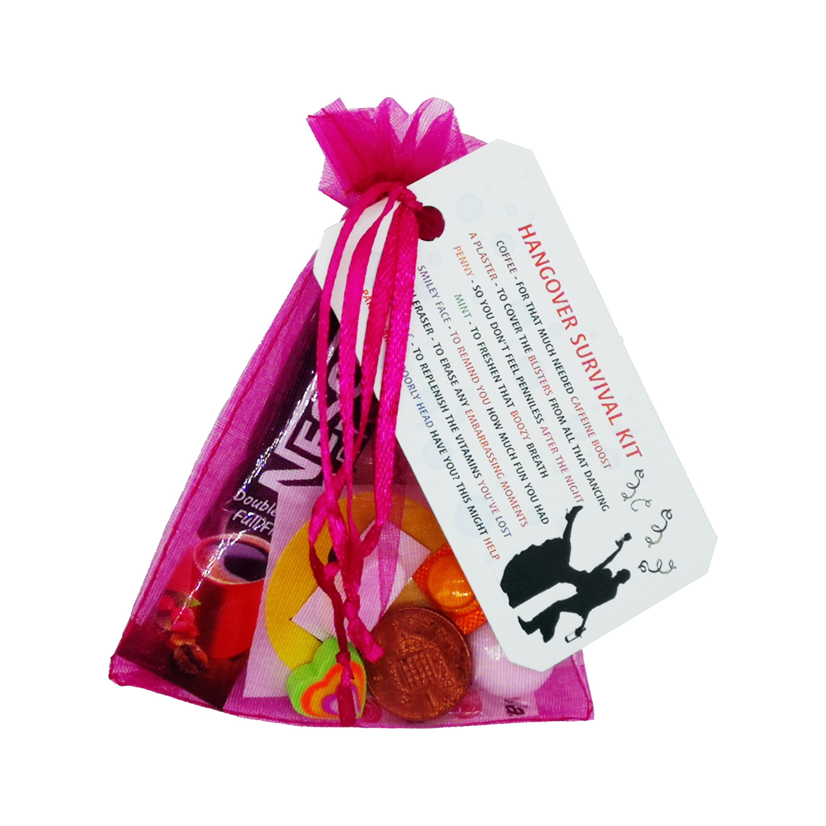Personalised Pre Filled Hangover Survival Kit HOT PINK Organza Bags ...
