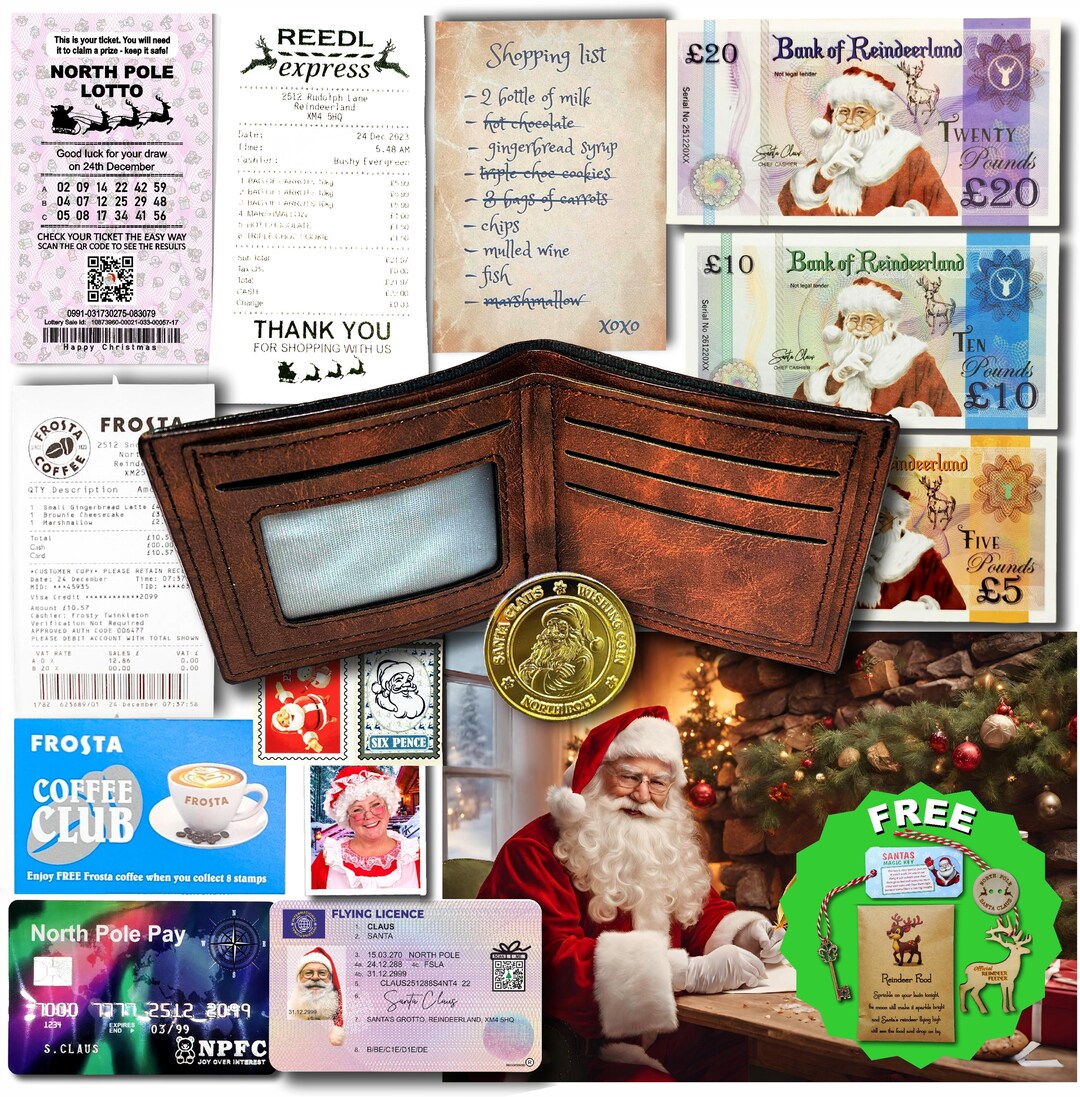 Santa's Lost Wallet With Contents, Plastic Santa Flying Licence, Money ...
