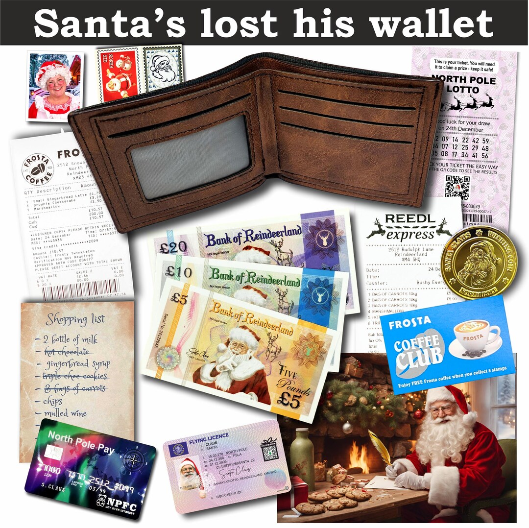 Santa's Lost Wallet With Contents, Plastic Santa Flying Licence, Money ...