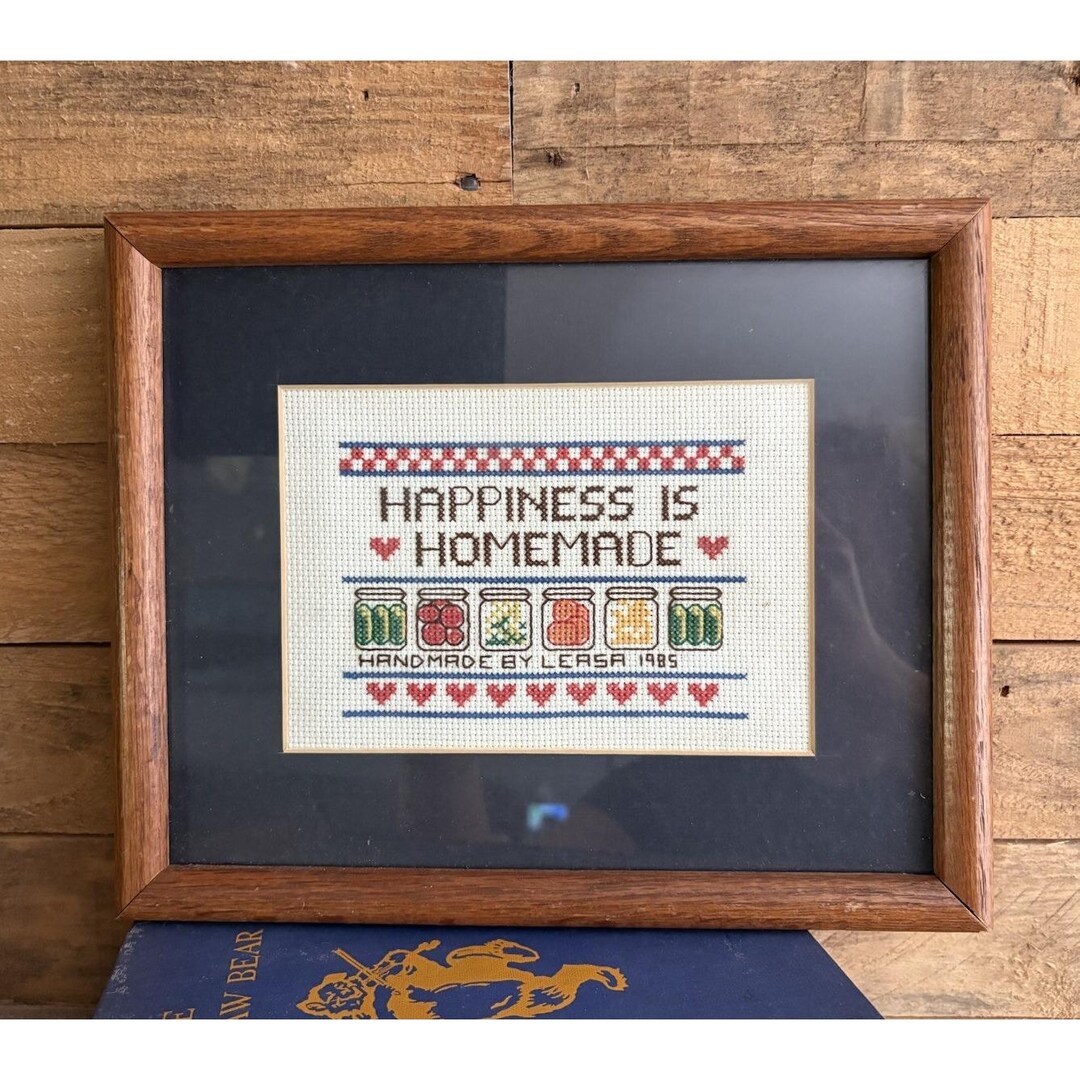 Vintage Wood Framed Canning Finished Cross Stitch Homemade Kitchen ...