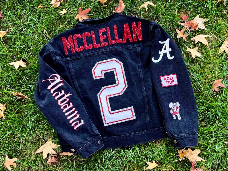 Custom Painted Jacket With Rhinestones Gameday Outfit Football Baseball ...