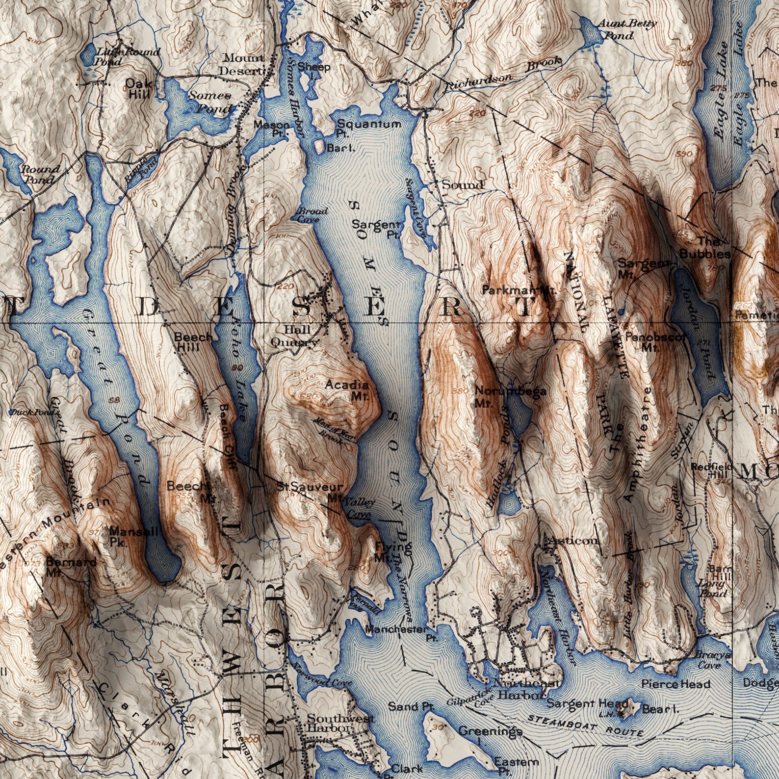 Acadia National Park Topographic Map: 1904 Vintage Style Giclée Print ...
