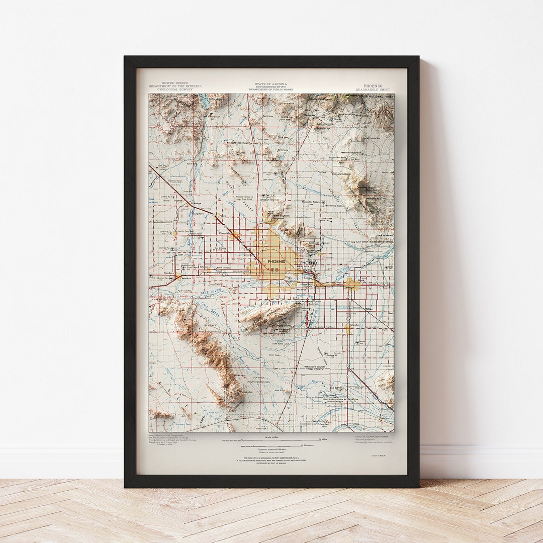 Phoenix Topographic Map: 1954 Vintage Style Giclée Print - Etsy