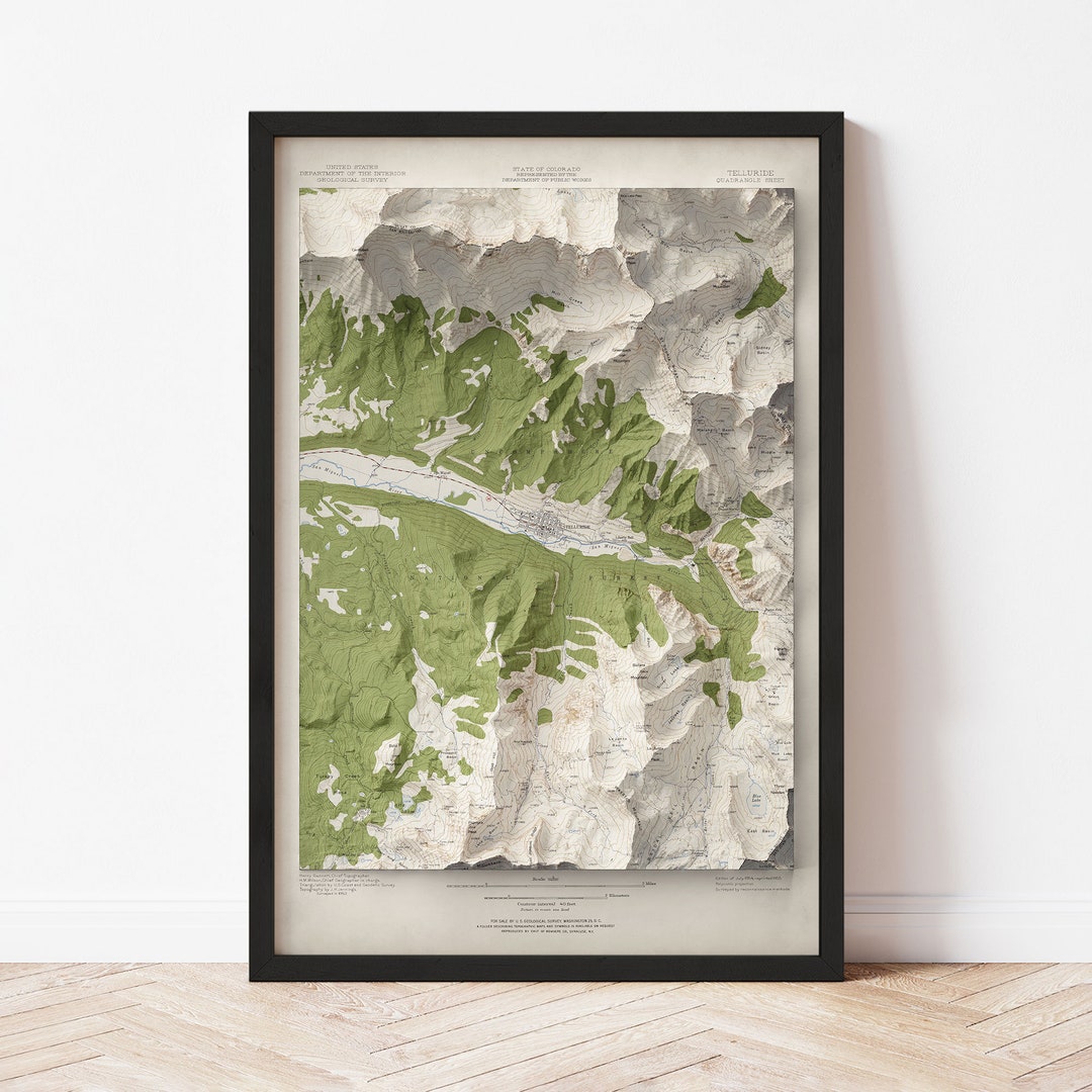 Telluride Topographic Map Poster | 1954 Vintage Replica | Giclee Wall ...