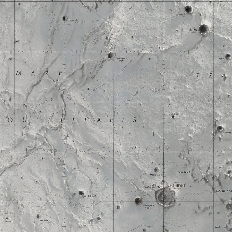 Sea of Tranquility Moon Topographic Map: 1962 Vintage Style Giclée ...