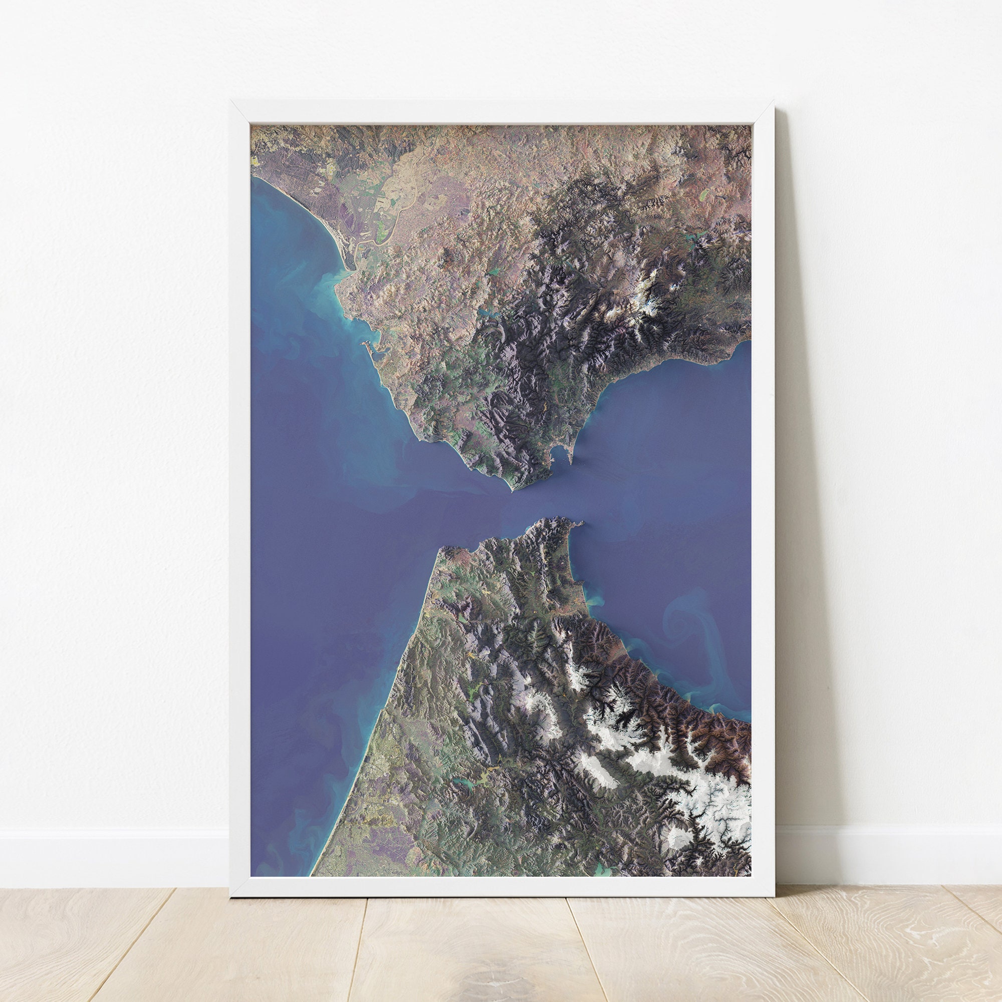 Strait of Gibraltar Topographic Map: Satellite Style Giclée Print - Etsy
